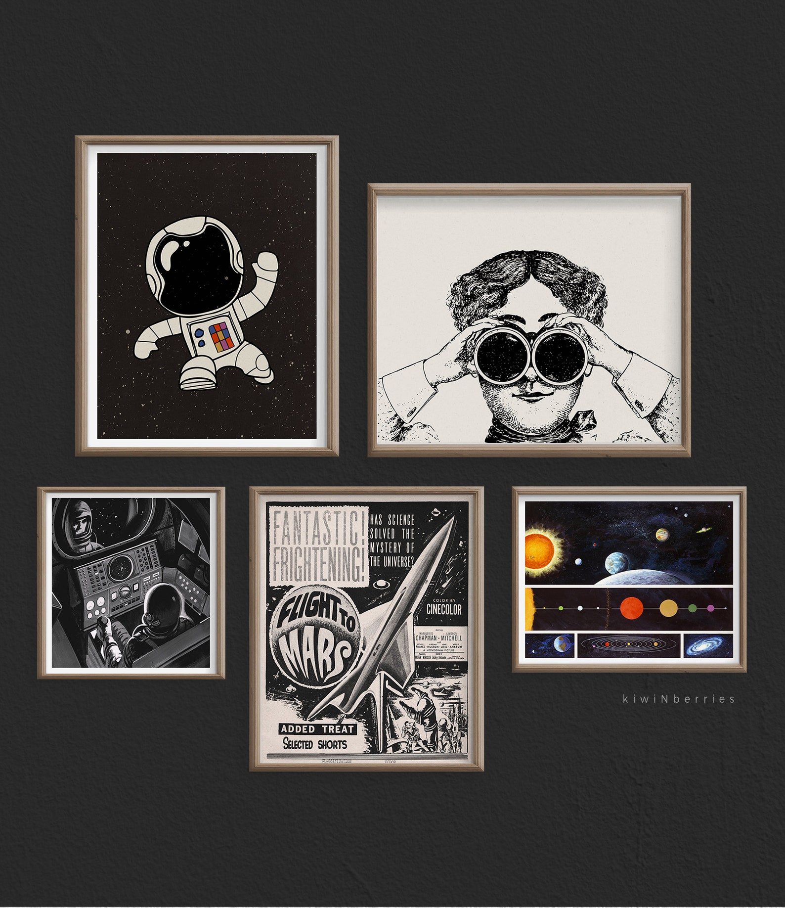 Vintage Space Poster Set: Solar System, Astronaut, Mars (digital ...
