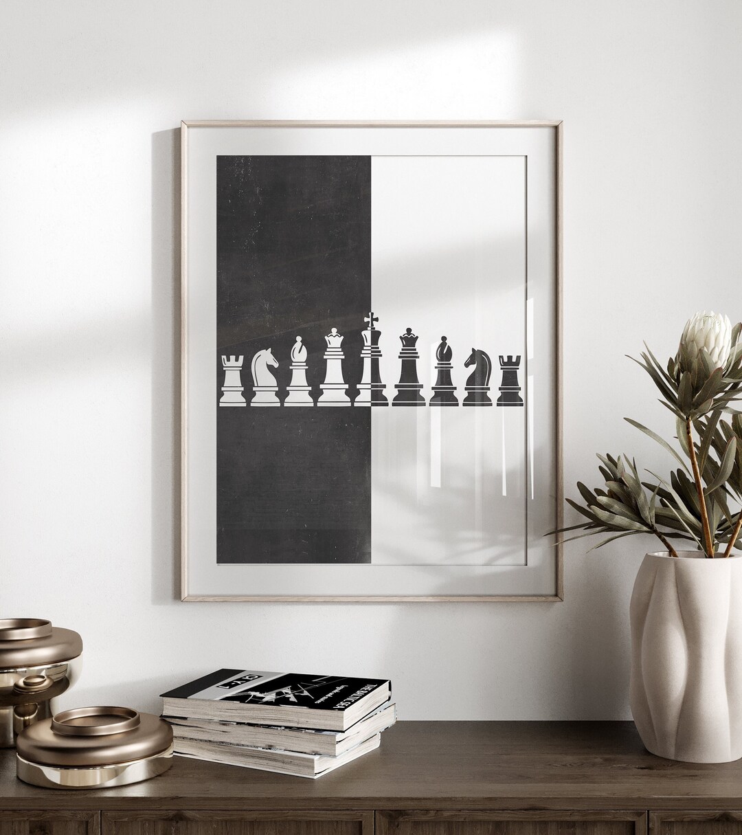 Chess Pieces Printable Art, Duality Chess Print, Black and White Chess ...
