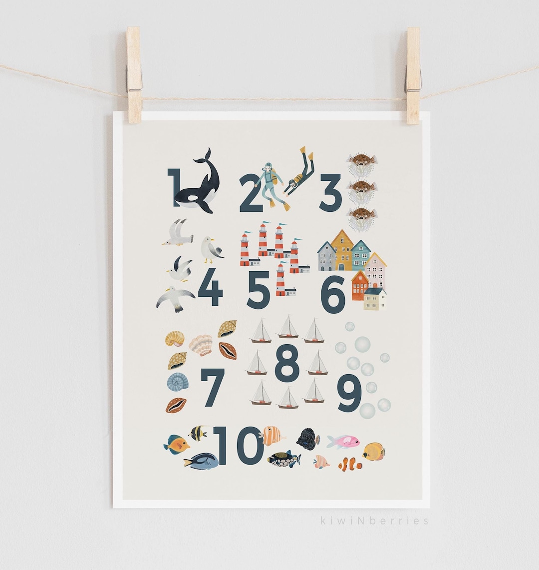 Sea Animals Numbers Print: Ocean 1-10 Poster (digital Printable) - Etsy