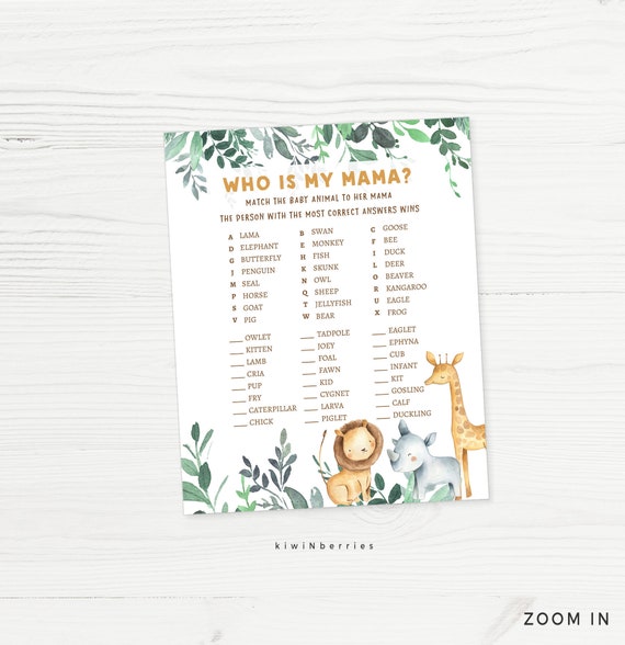 Giraffe Baby Shower Games Greenery And Gold Baby Shower Game | Animal