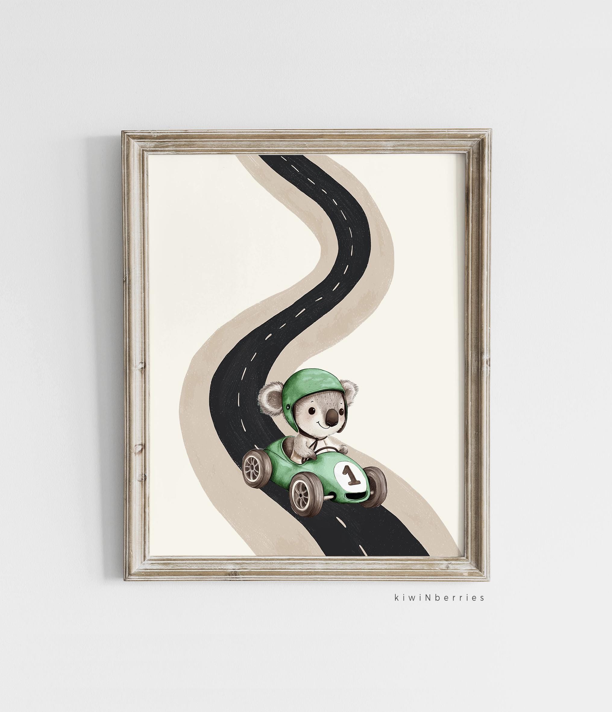 Race Car Nursery Prints: Animal Racers, Kids Wall Art (set of 6 ...