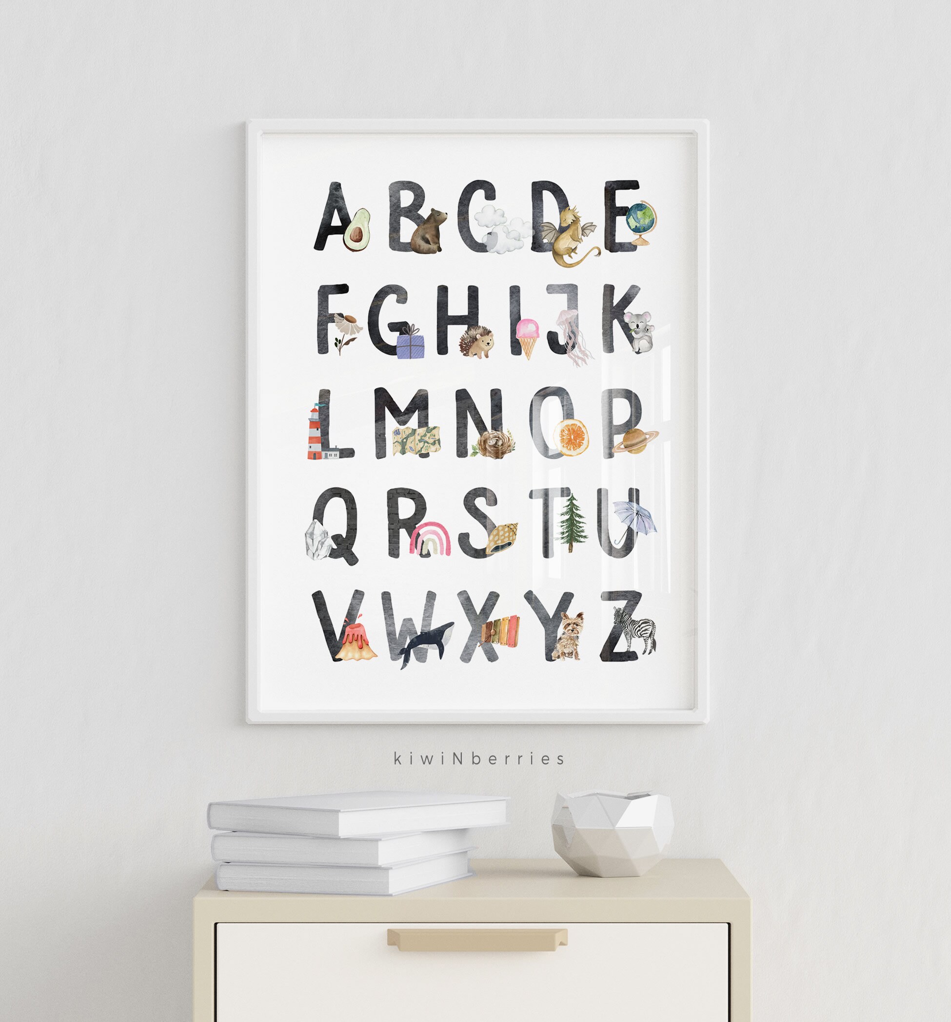 Watercolor ABC Poster Set: Rainbow Nursery Alphabet Art (digital ...