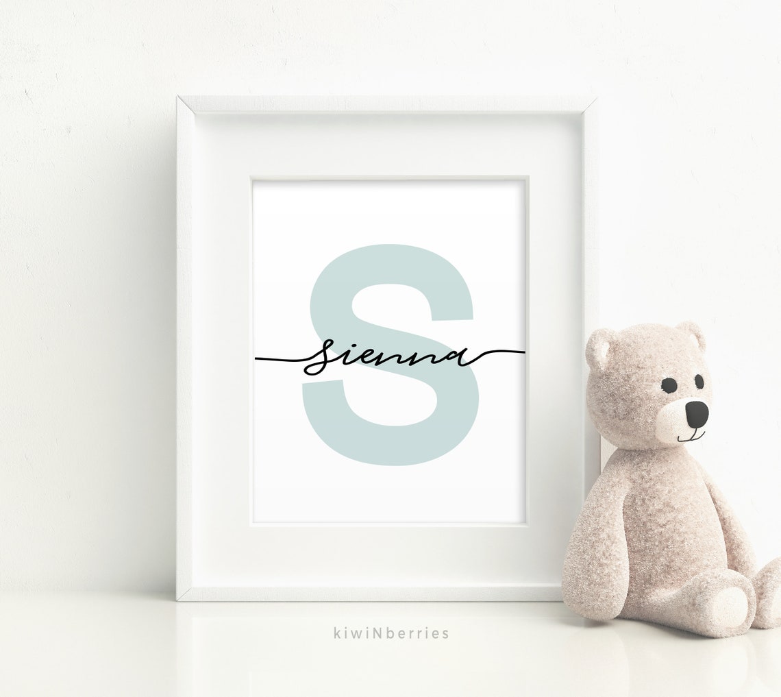 Baby Girl Name Print, Custom Nursery Decor, Baby Girl Initial Printable ...