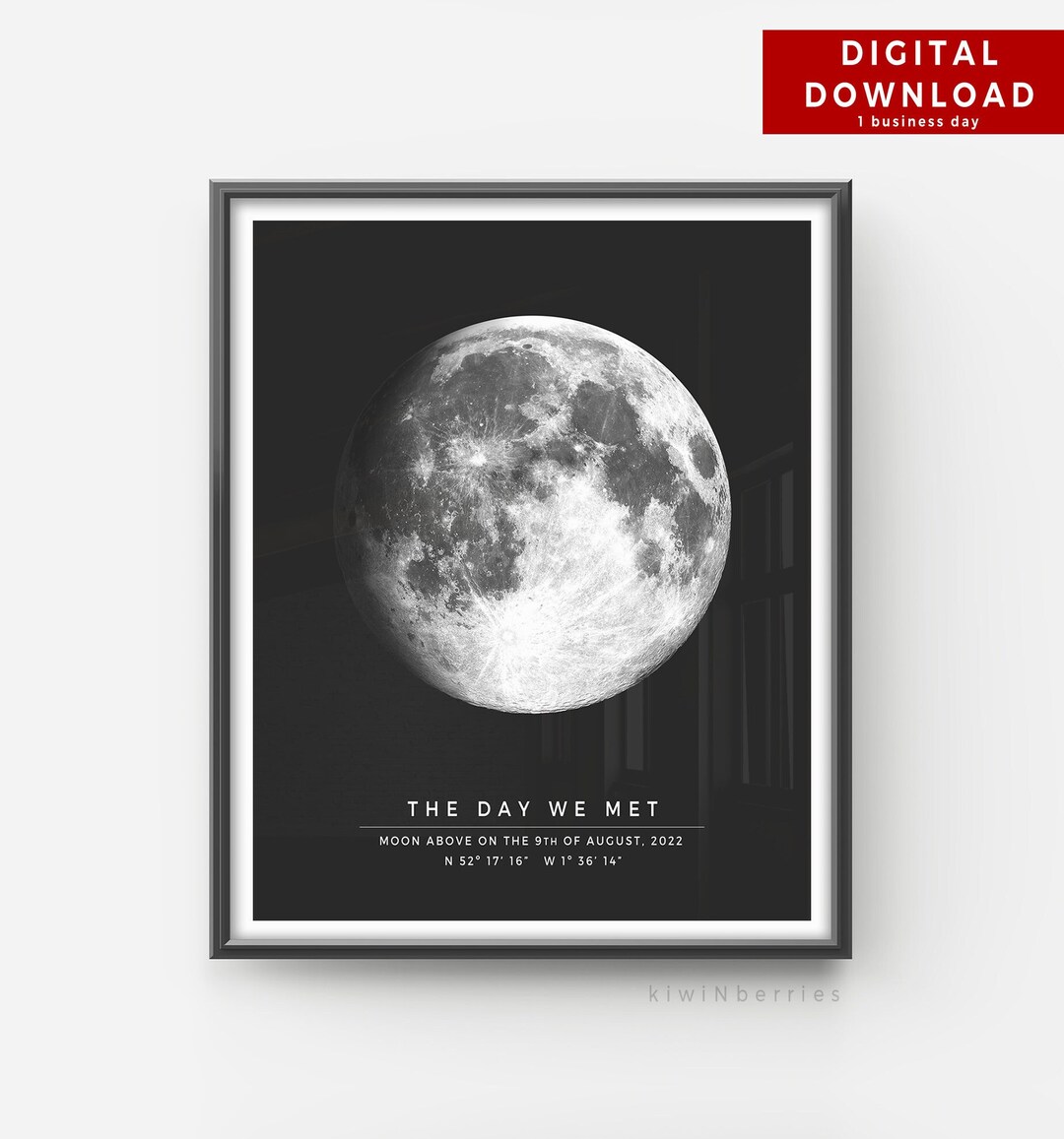 Personalised Gift, Custom Moon Print BLACK, Personalized Moon Phase ...