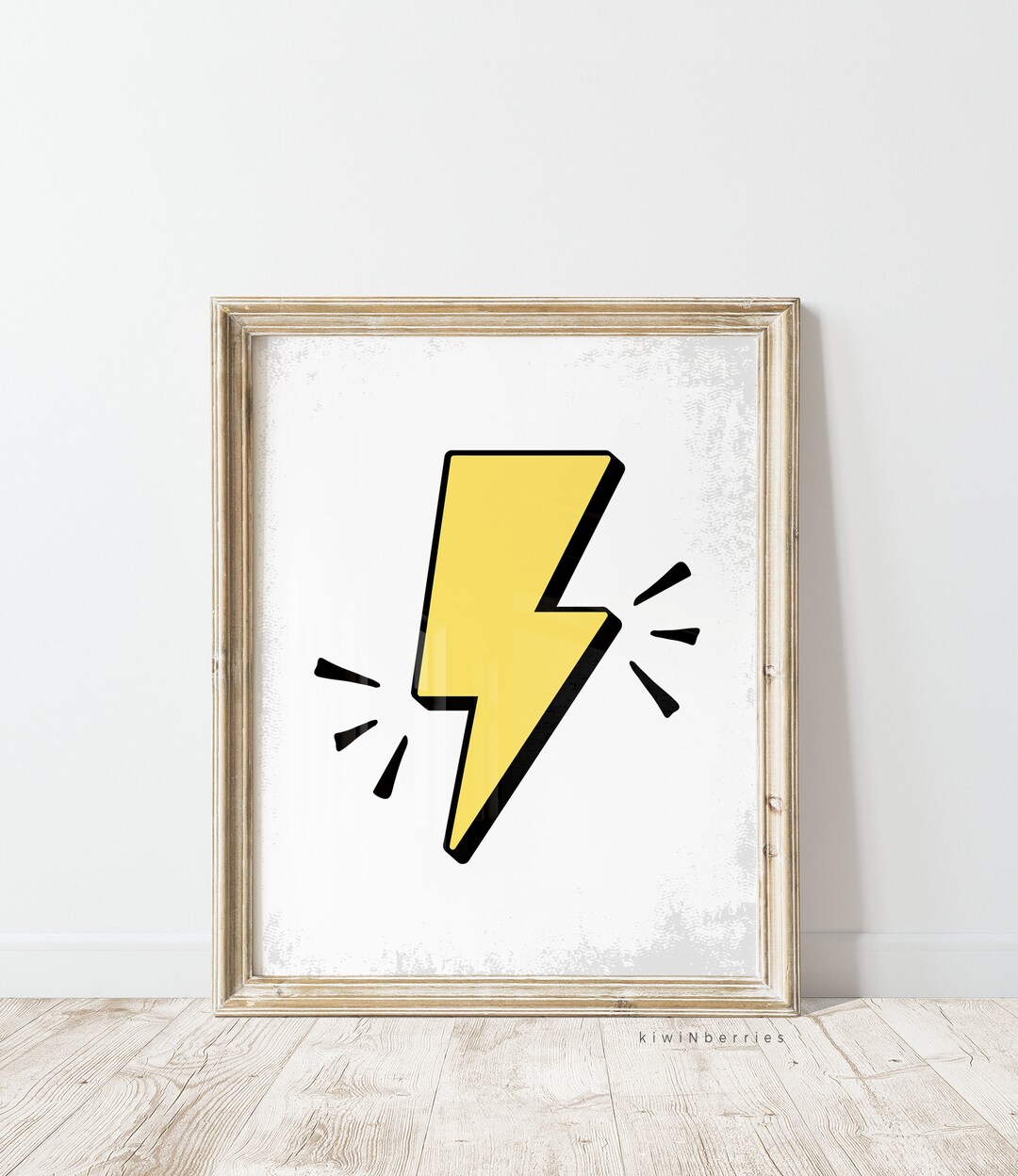 Retro Lightning Bolt Print, Yellow Black, Boys Room Decor, Printable ...