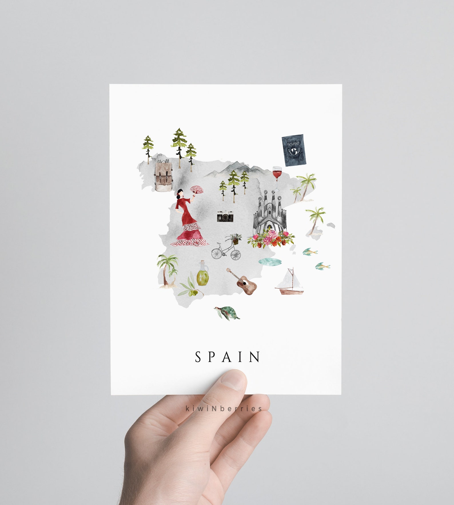 Spain Map Print, Printable Map of Spain, Travel Decor, Kids Room Wall ...