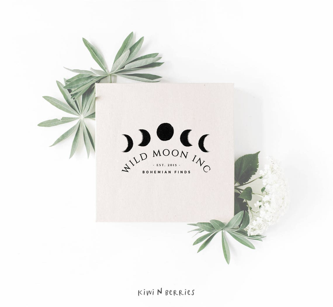 Moon Logo Design Moon Phases Logo Bohemian Logo Design | Etsy