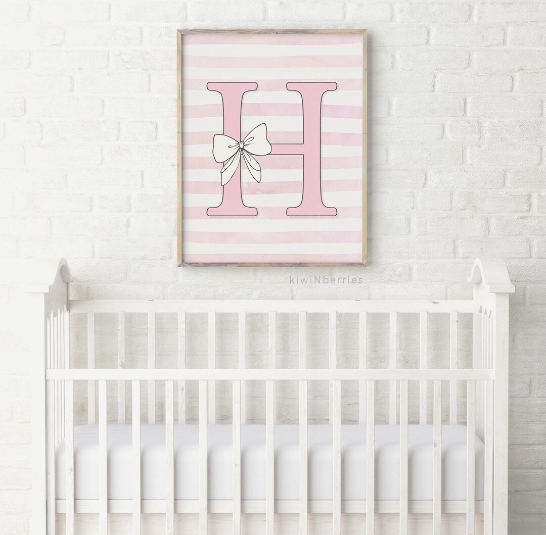 Initial Name Poster, Pink Monogram Wall Art, Custom Letter Print, Pink ...