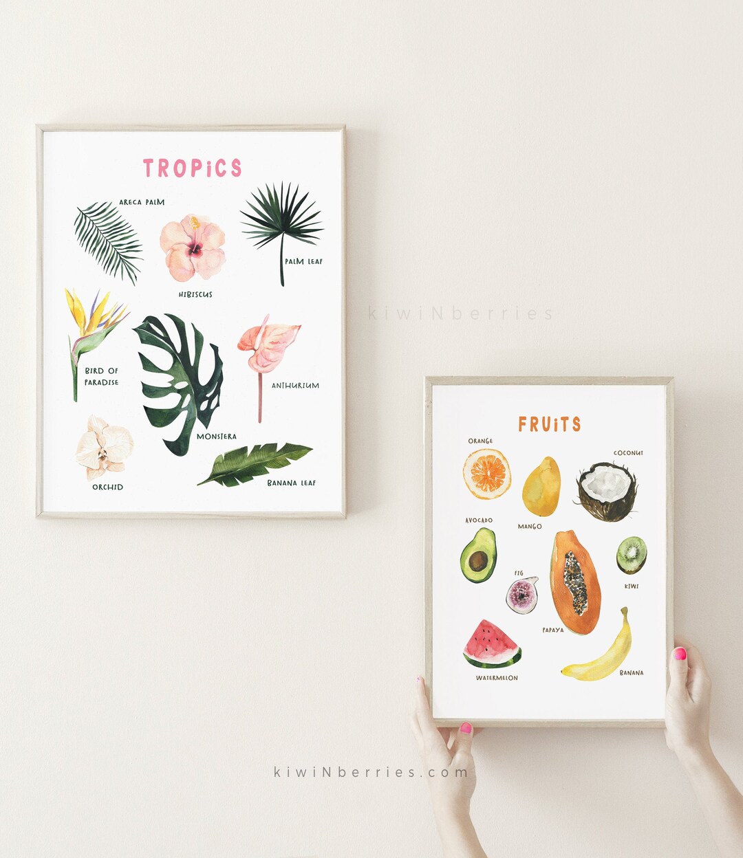 Tropical Wall Art, Tropical Decor, Plants and Fruits Art, Printable ...