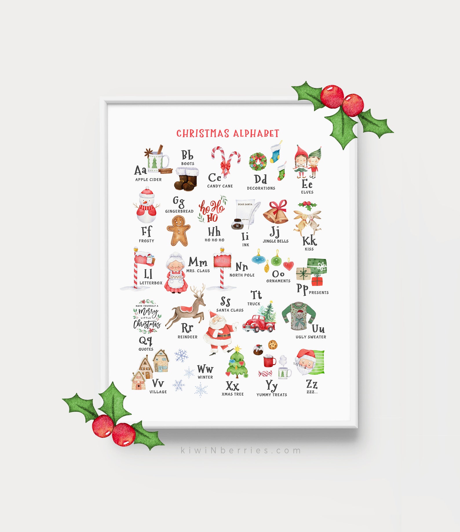 Christmas ABC Print, Christmas Alphabet, Holiday Decorations, Christmas ...