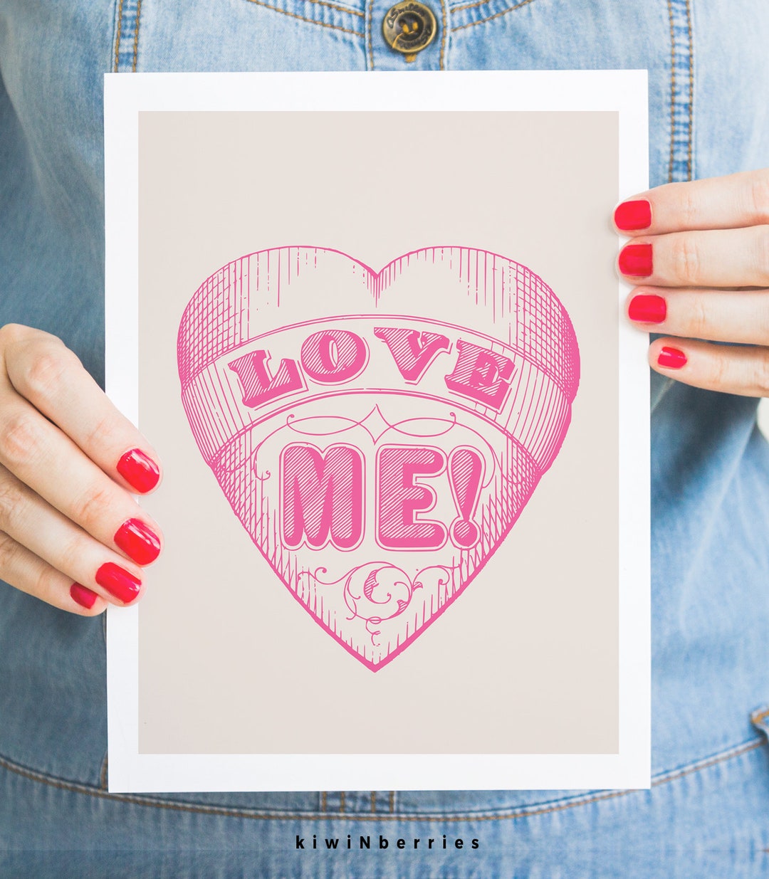 Pink Love Me Art Digital, Printable Dorm Decor, Pink Preppy Bohemian ...