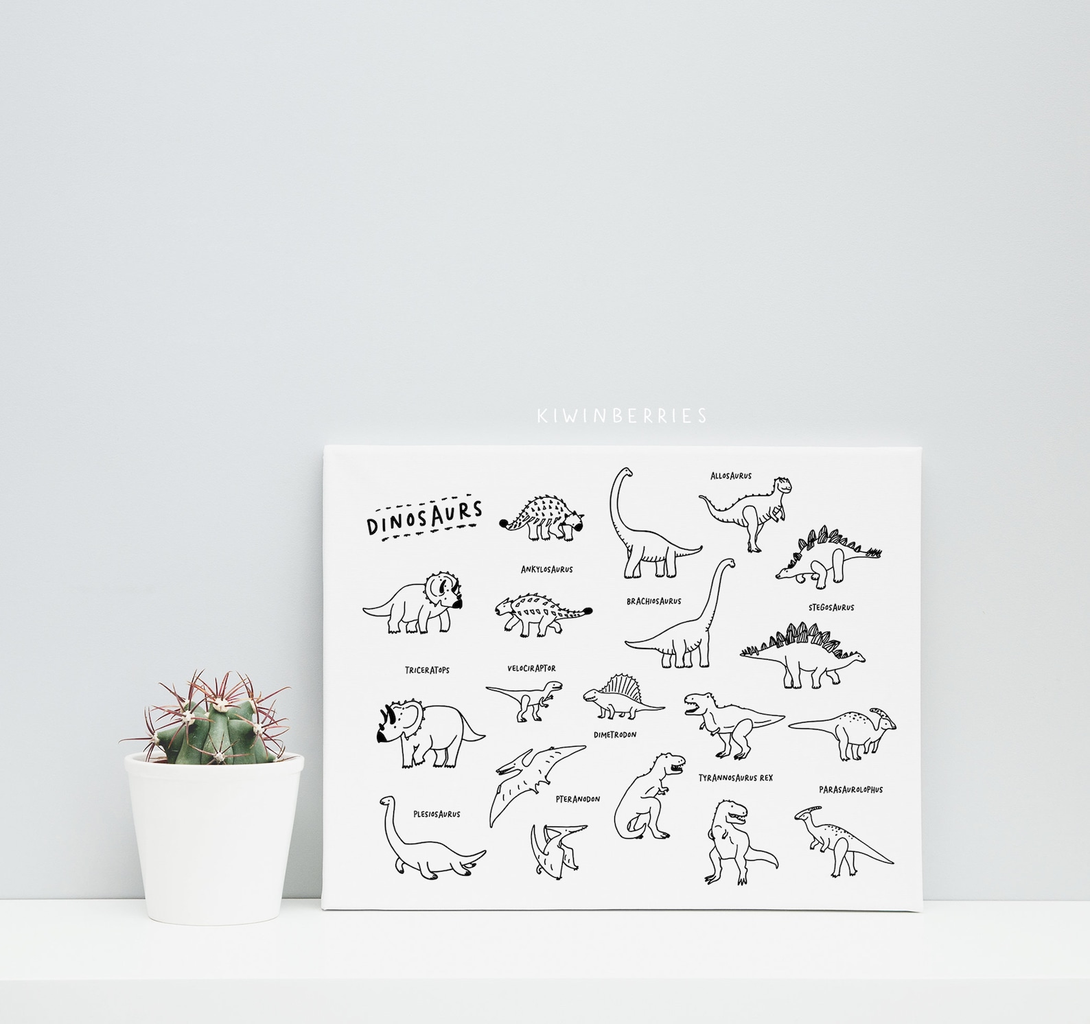 Dinosaur Chart Posters Black and White Outlines Minimalist - Etsy