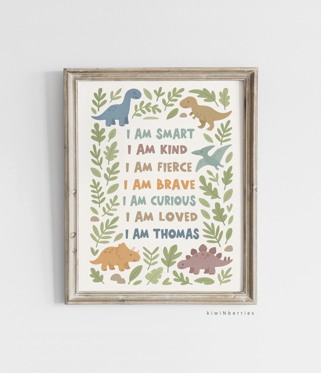 Personalized Dinosaur Affirmation Print for Boys, Custom Name Kids Wall ...