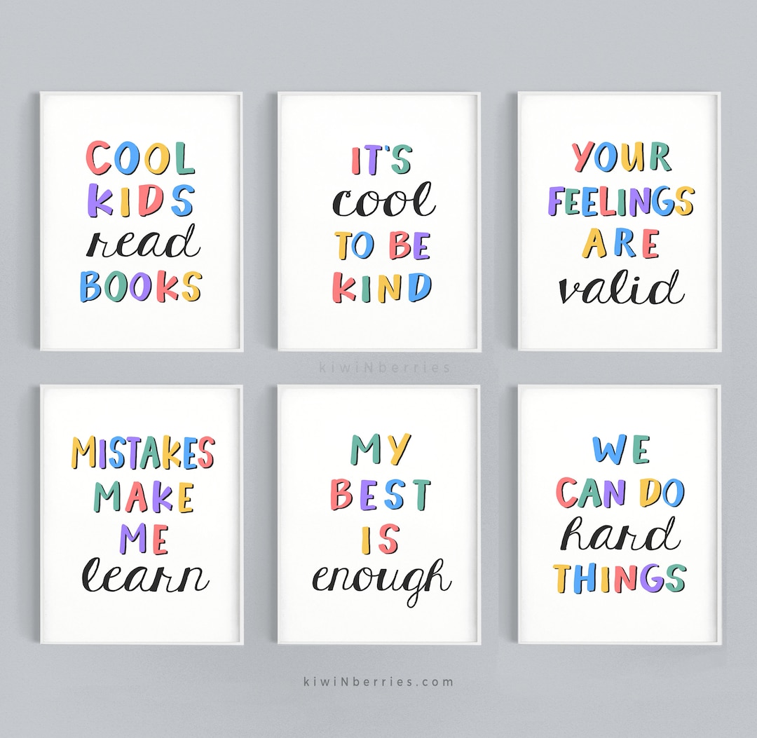 Set of 6 Positive Quotes for Kids, Classroom Quotes, Playroom Wall Art ...