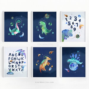 Dinosaur Boys Bedroom, Set of 2, Space Dinosaur Decor, Space Wall Art ...