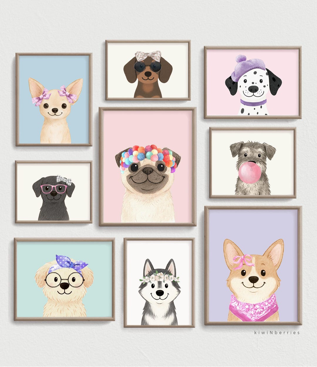 Puppy Art Prints Set: Pastel Dog Gallery Wall Decor (digital Download ...