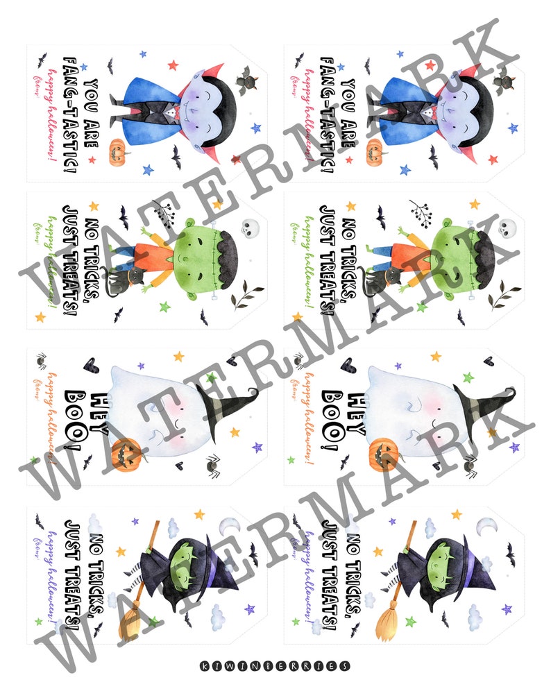 Spooky Cute Halloween Printable Tags, Party Favors (2x3.5in) - Etsy