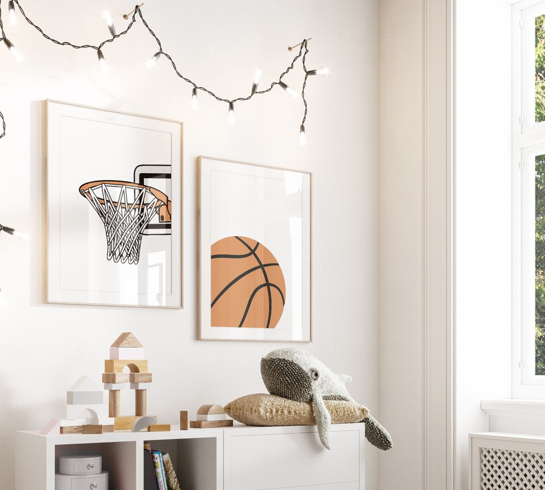 Basketball Art Prints (set of 2) - Muted Orange Sport Decor (digital ...