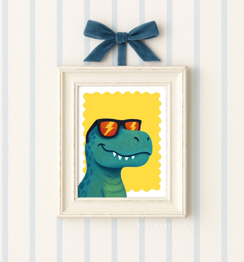 Cool T Rex Print, Boy Art Galleries, Yellow and Green Dinosaur ...