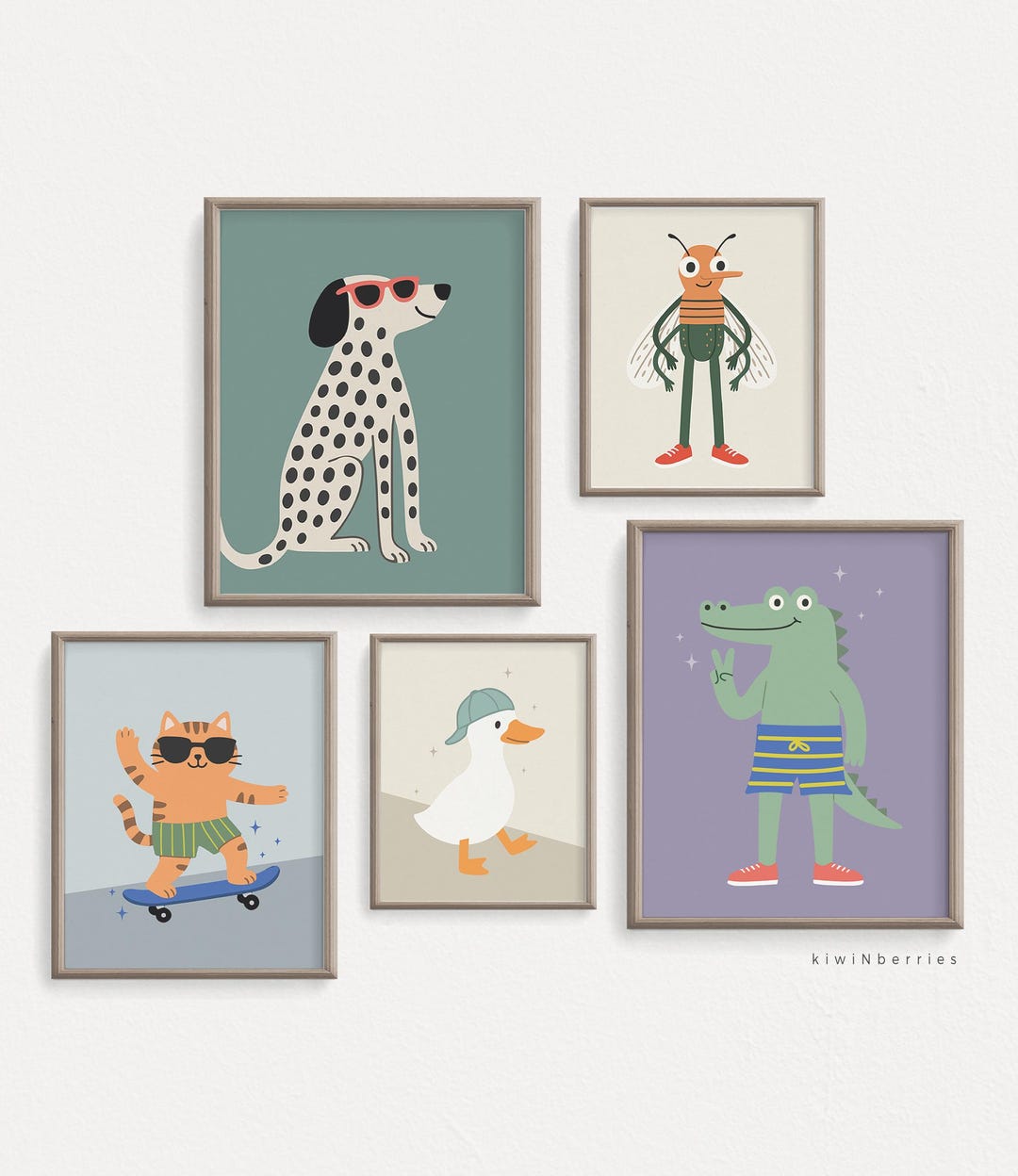 Playful Animal Wall Art Set for Kids, Digital Download, Fun Nursery ...