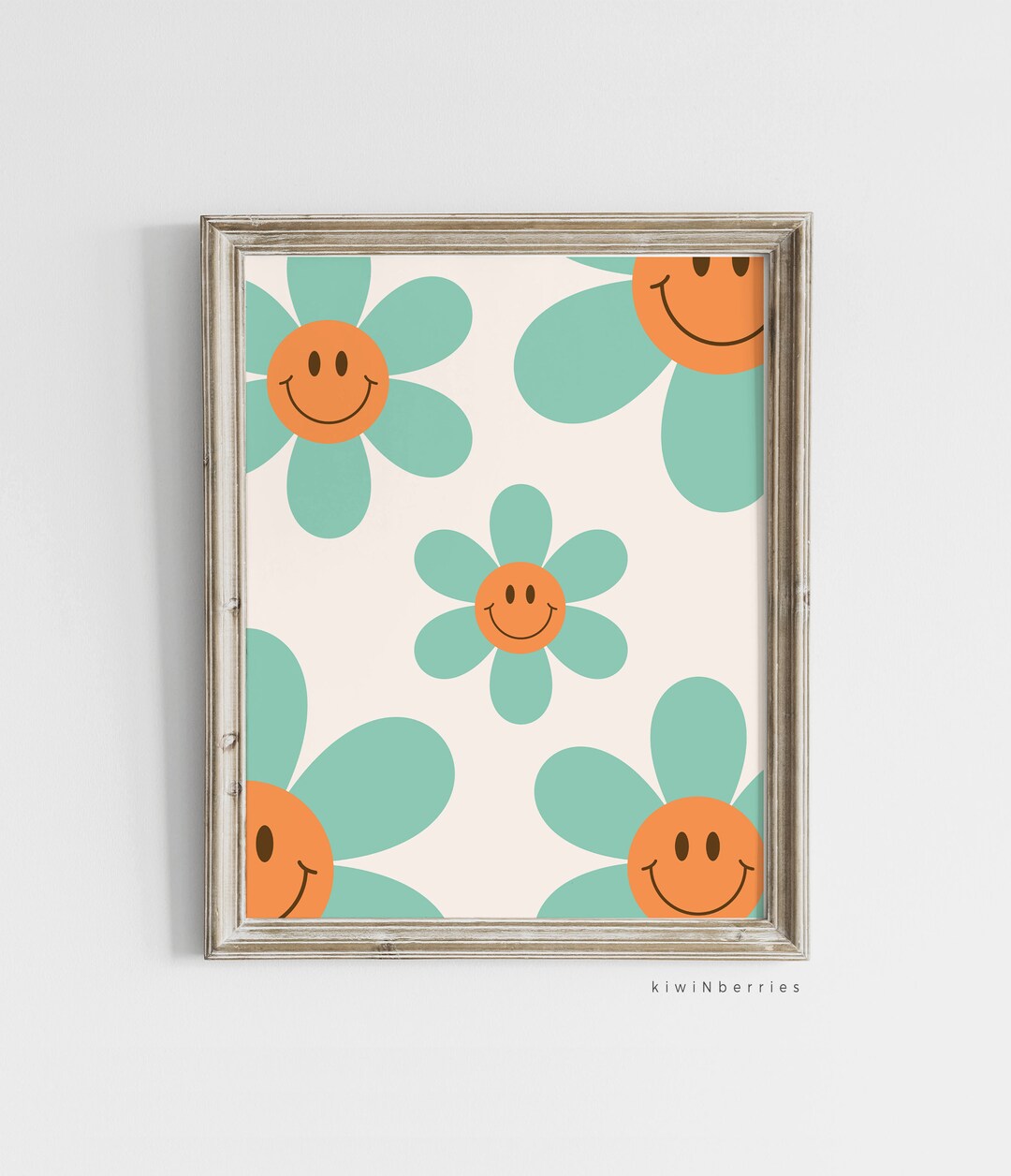 Flower Power Print, Retro Digital Art, Groovy Printables, Happy Flowers ...