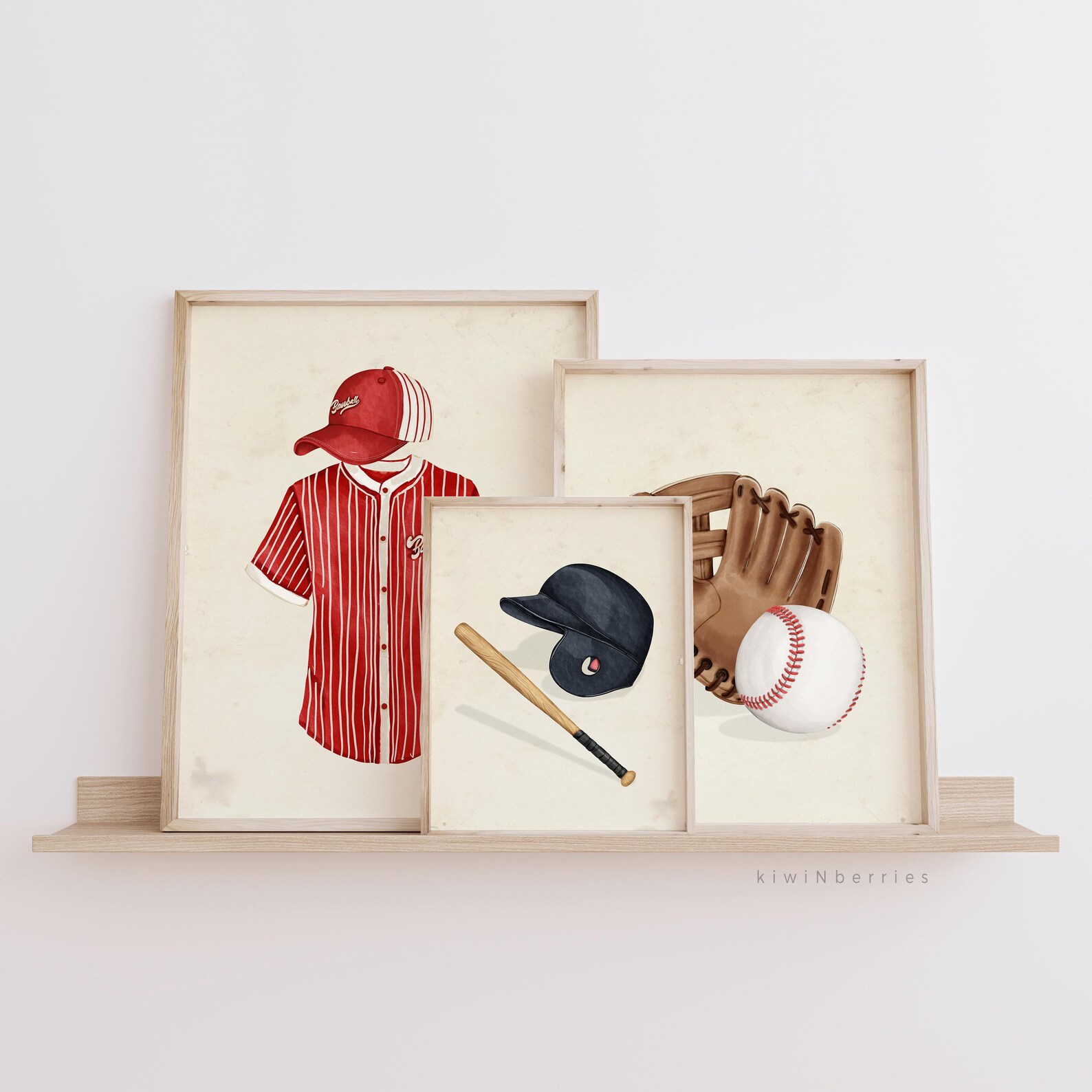 Retro Baseball Prints: Boys Room Decor, Set of 3 (digital Sport ...