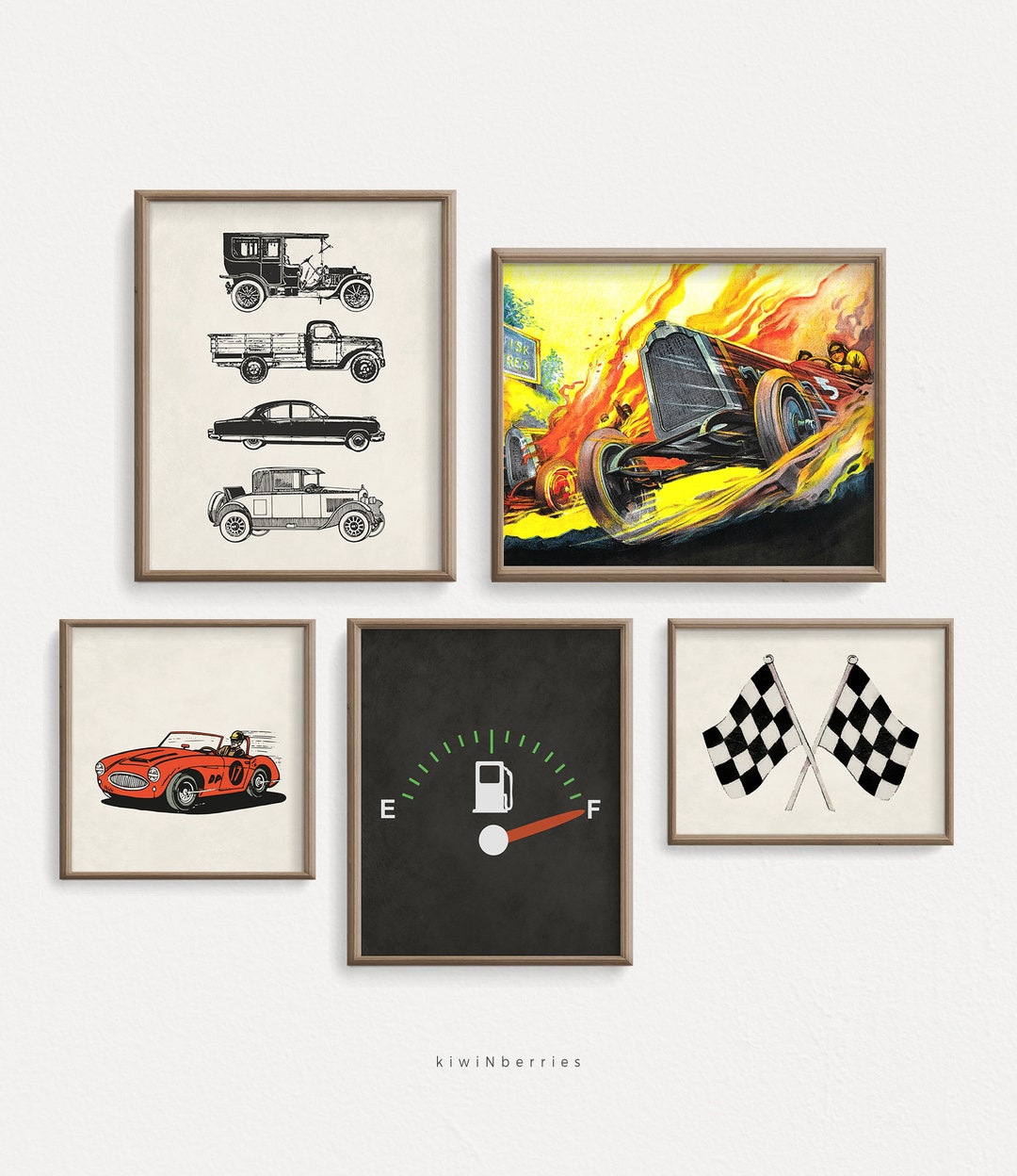 Antique Car Racing Prints, Set for Boys Room, Wall Art Decor, Old Cars ...