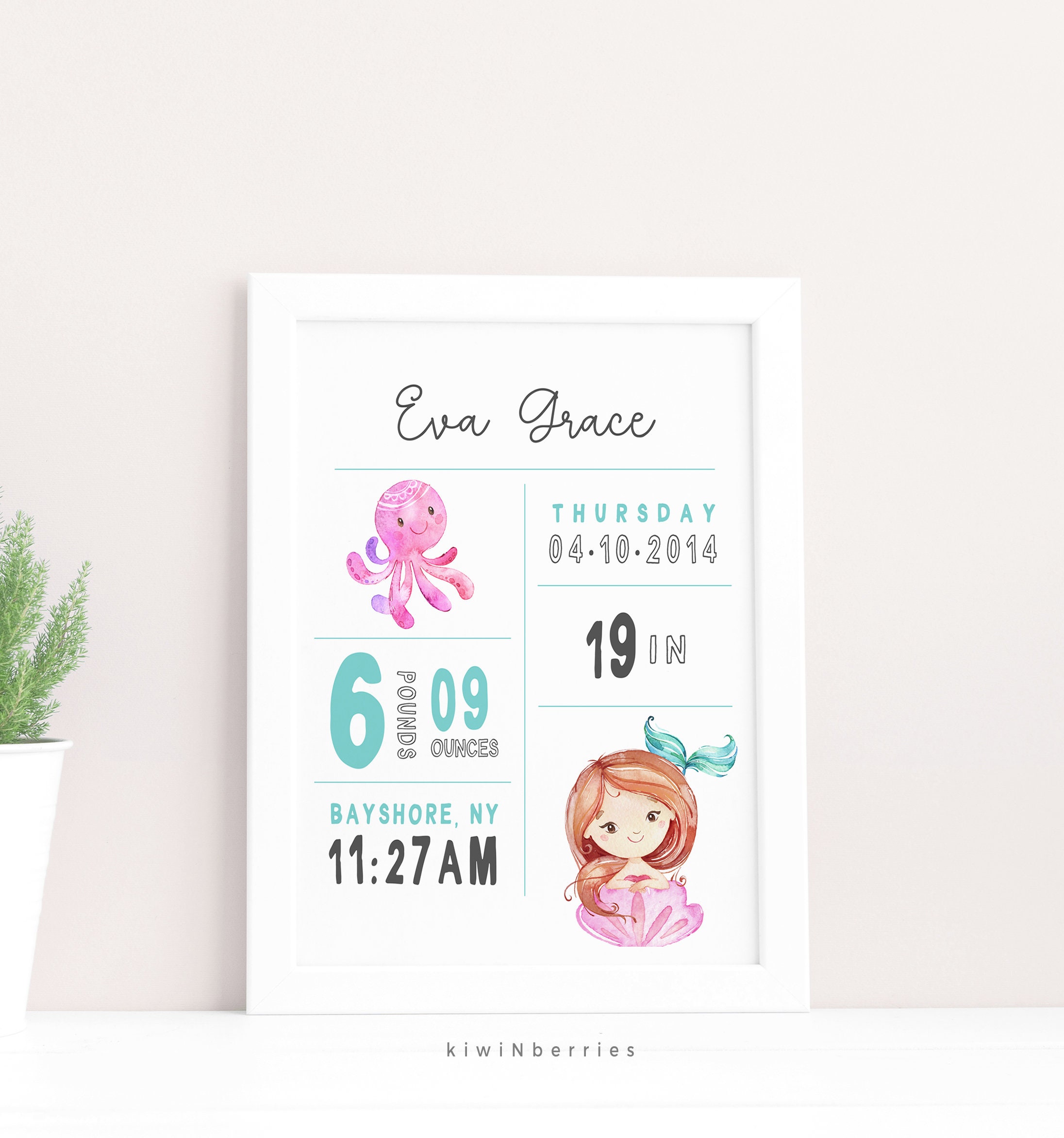 Birth Stats Printable Sea Ocean Mermaid Theme Baby Girl - Etsy