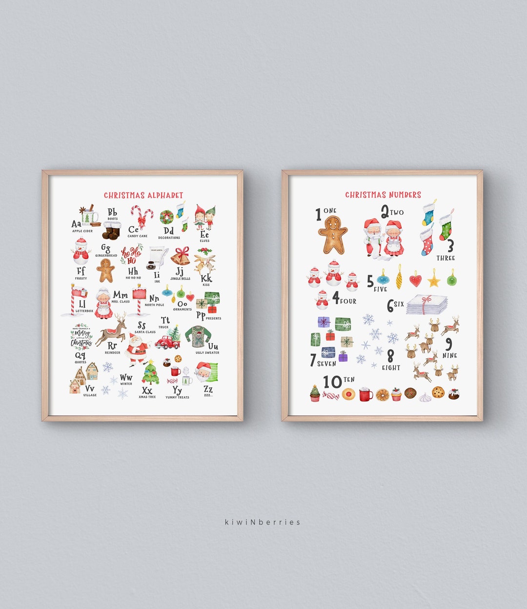 Christmas Alphabet & Numbers Print Set: Holiday Classroom Art (digital ...