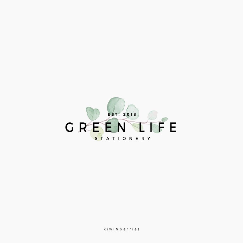 Greenery logo Logo design Watercolor leaf logo Minimalist | Etsy