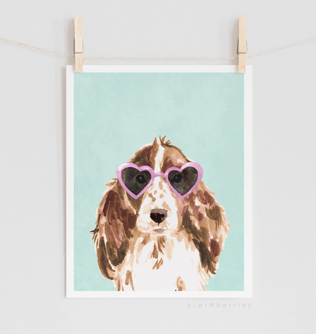 Cocker Spaniel Poster, Printable Dog Art, Mint Teal Pastel,cute Dog ...