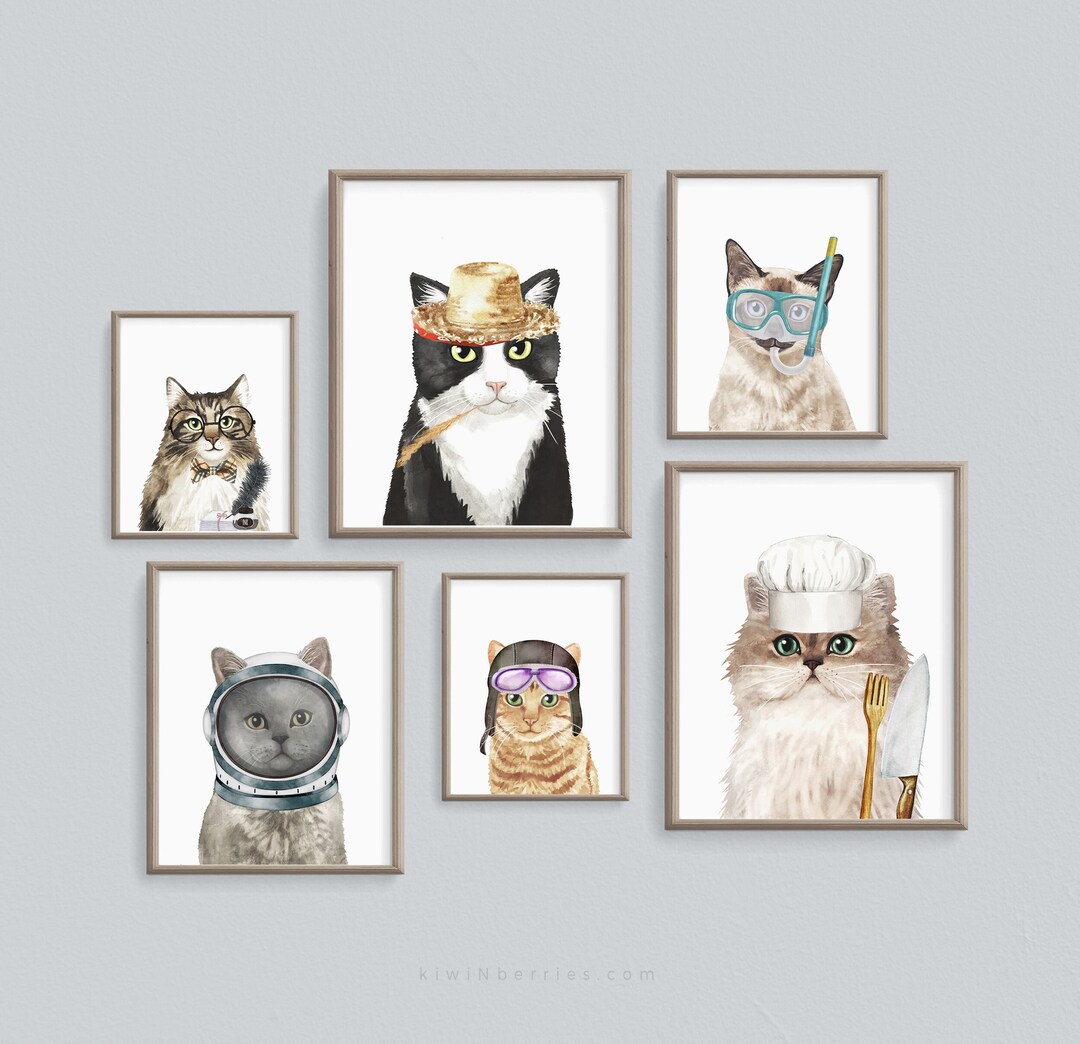 Digital Kids Room Decor, Printable Wall Art, Cats With Jobs, Cat Photos ...