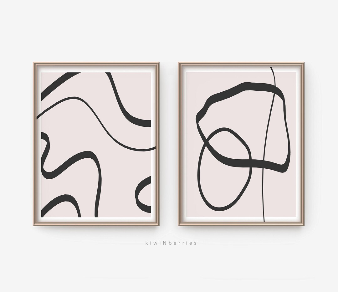 Scribble Line Drawing Print, Set of 2 Abstract Prints, Printable Wall ...