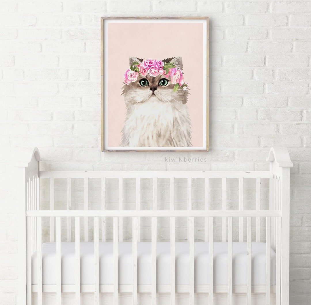 Pastel Peach Pink Print, Cat Portrait Poster, Cat Head Printable, Cute ...