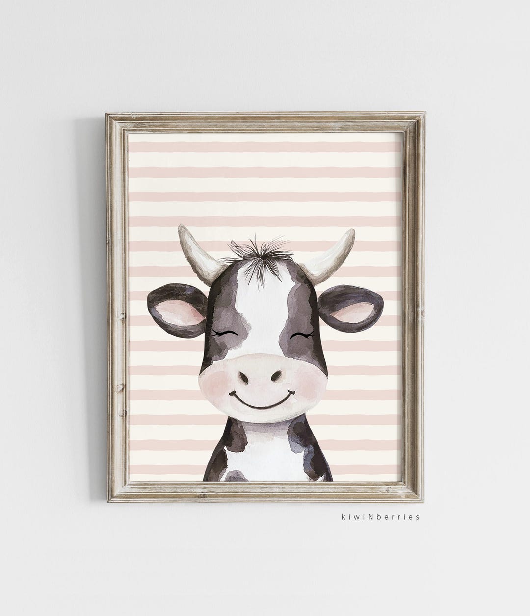 Cow Print: Pink Gingham, Cottagecore Nursery Decor (digital Download ...
