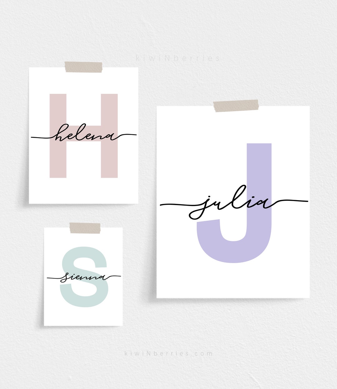 Baby Girl Name Print, Custom Nursery Decor, Baby Girl Initial Printable ...