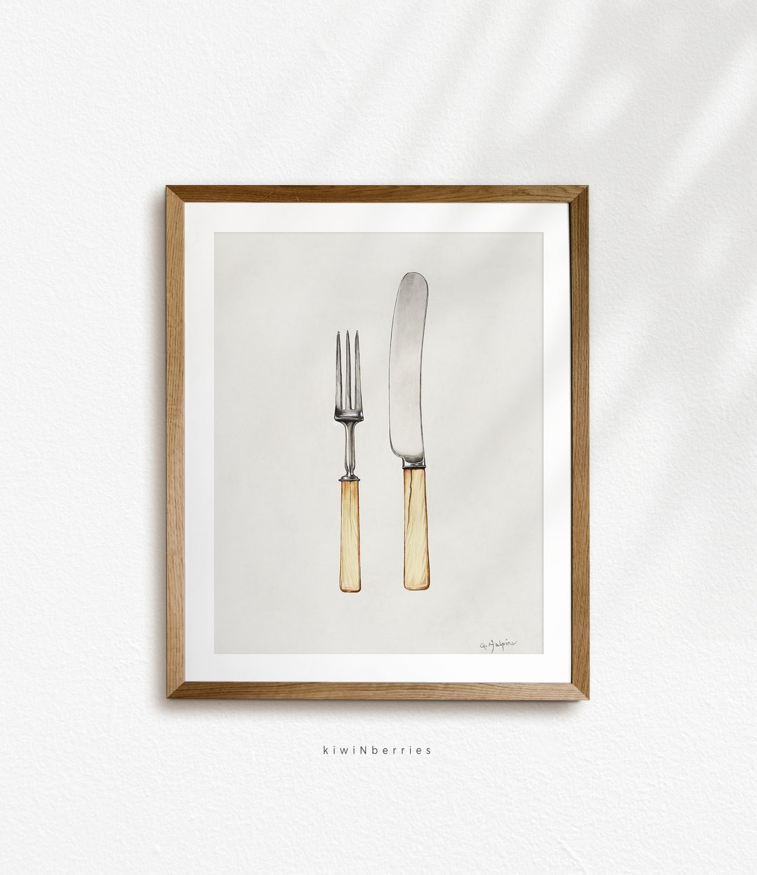 Vintage Knife and Fork Painting, Restaurant Decor, Vintage Art Prints ...