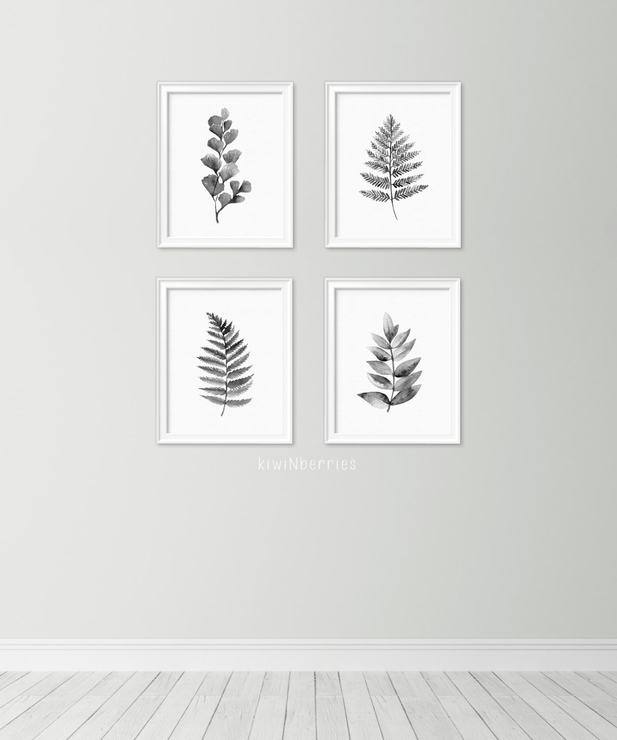 Leaf art set Watercolor leaves wall art Black and white | Etsy