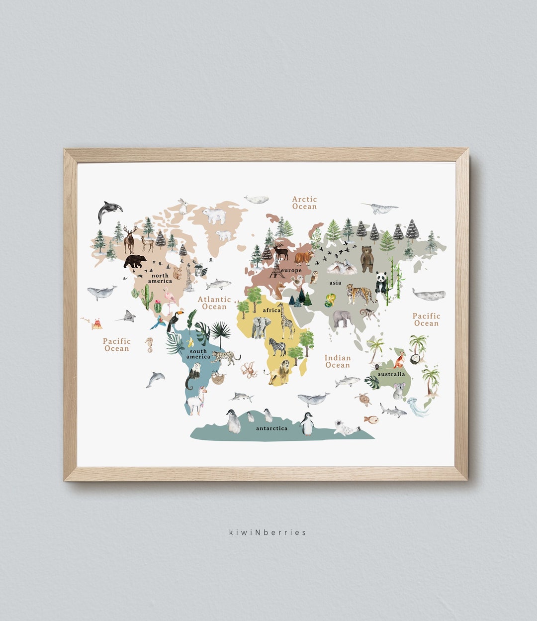 World Map Poster, Animals of the World Print, Educational Posters ...