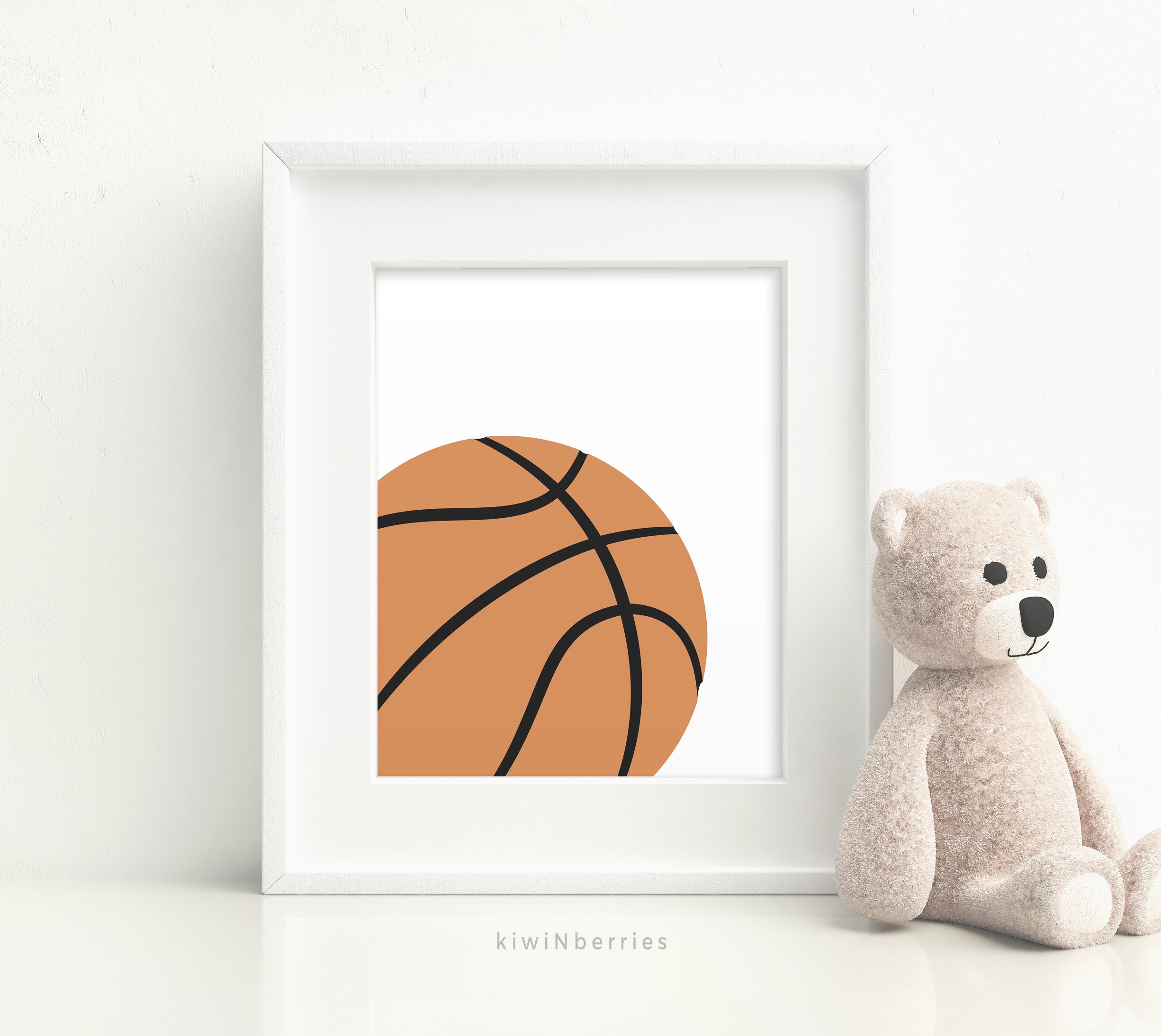 Basketball Art Prints (set of 2) - Muted Orange Sport Decor (digital ...