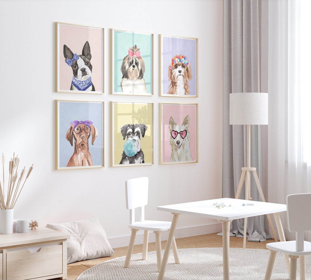 Dog Portrait Prints: Set of 6 Funny Puppy Art (digital Download) - Etsy