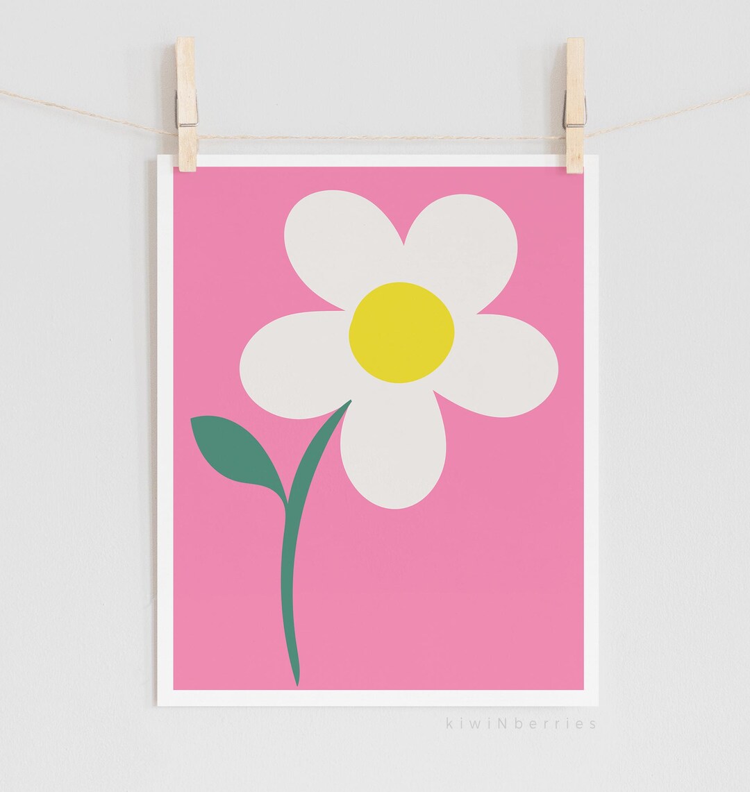 Flower Power Poster, Neon Pink Floral Print, Simple Flower Printable - Etsy