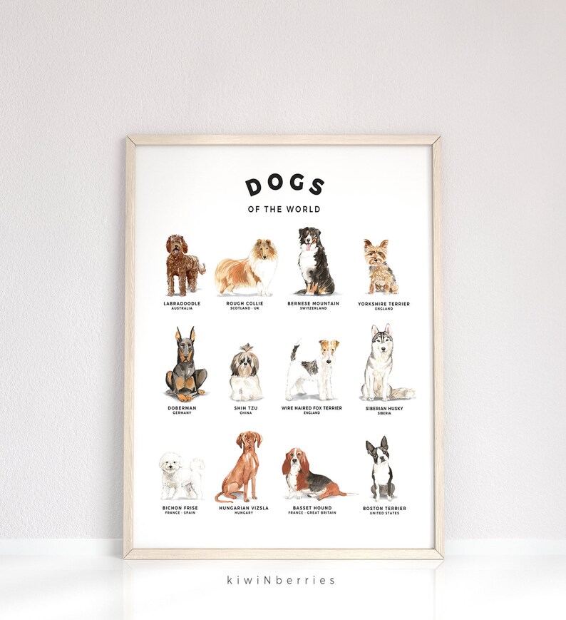 Dog Breeds Poster Dog Breeds Print Printable Wall Art Dogs - Etsy
