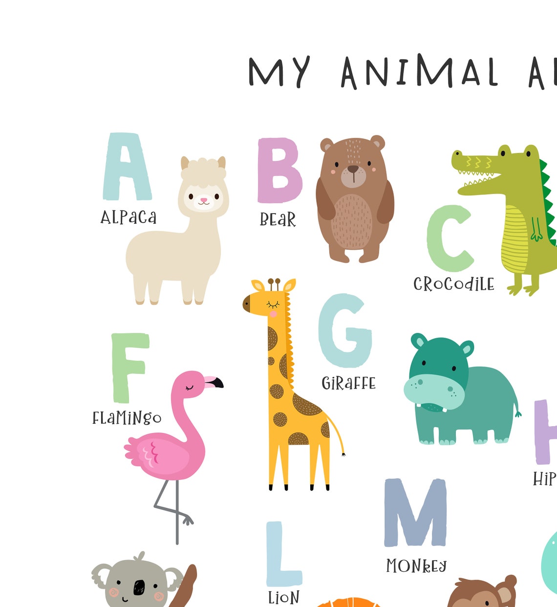 Animal Alphabet Print Educational Prints for Kids Large - Etsy