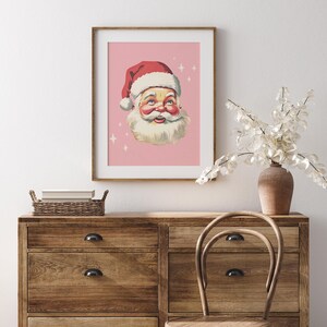 Pink Holiday Gallery Wall, Printable Christmas Art, Pink Santa Claus ...