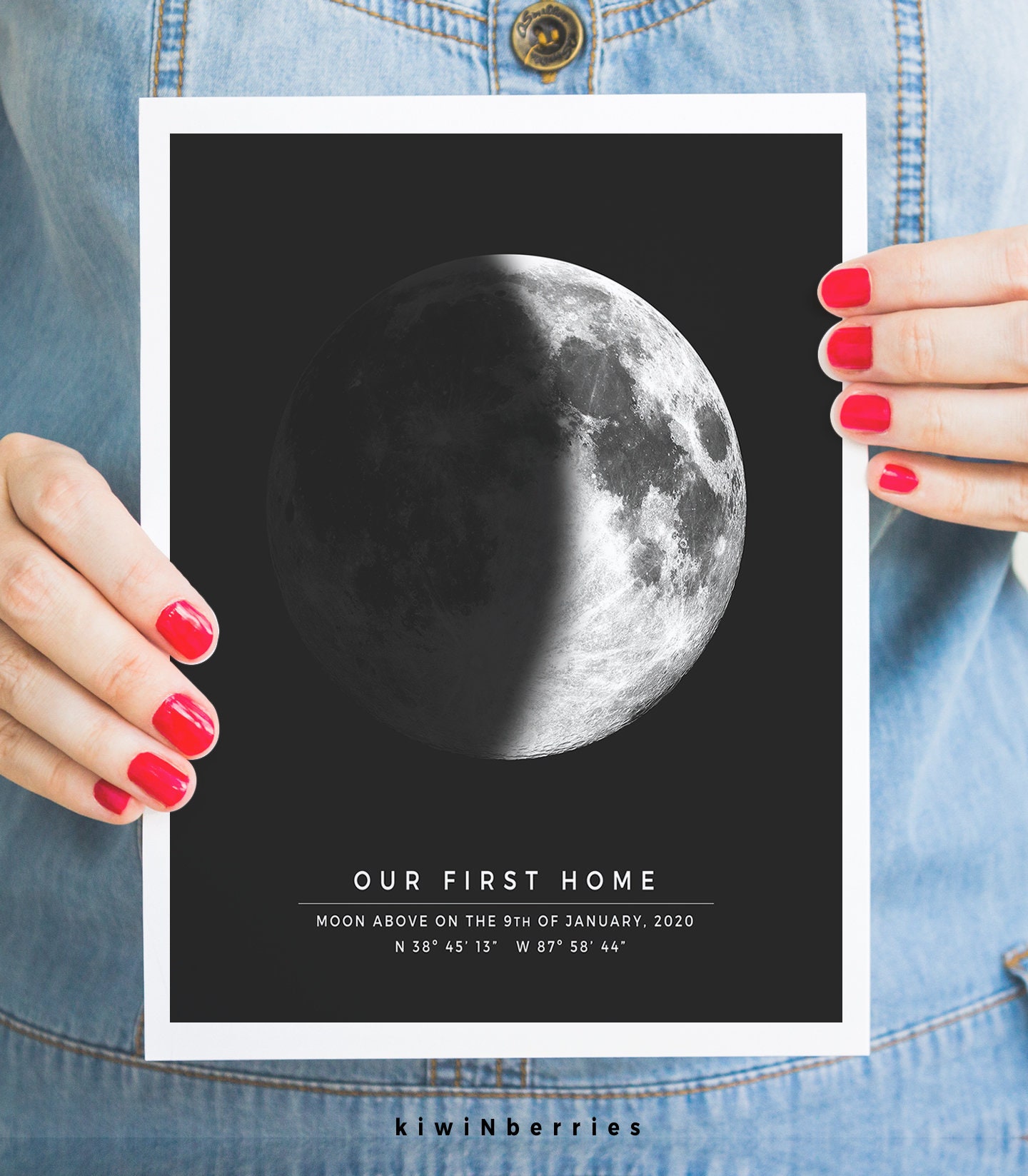 Personalized gift BLACK Custom moon print Personalized moon | Etsy