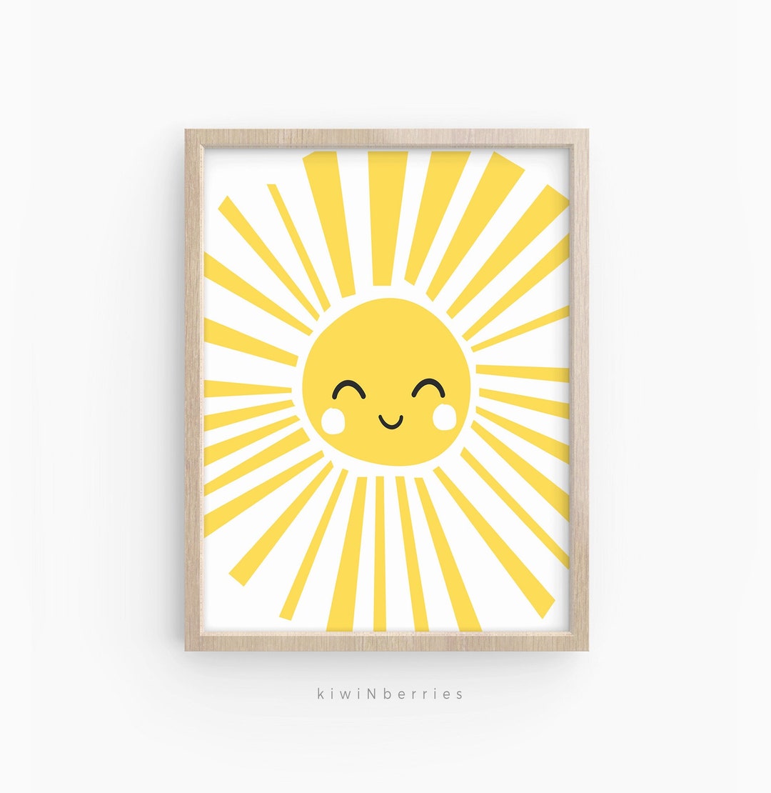 Happy Sun Print, Printable Nursery Art, Yellow Art Prints, Children ...