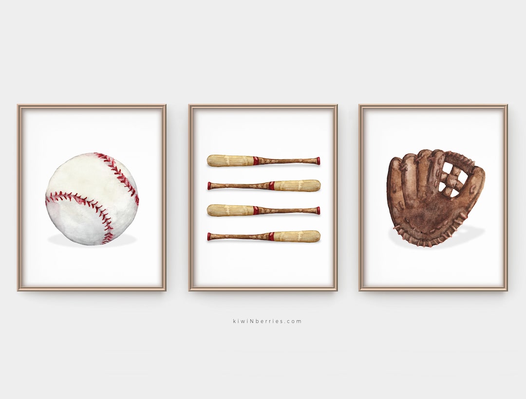Baseball Art Print Set: Bat, Ball, Mitten (digital Download) - Etsy