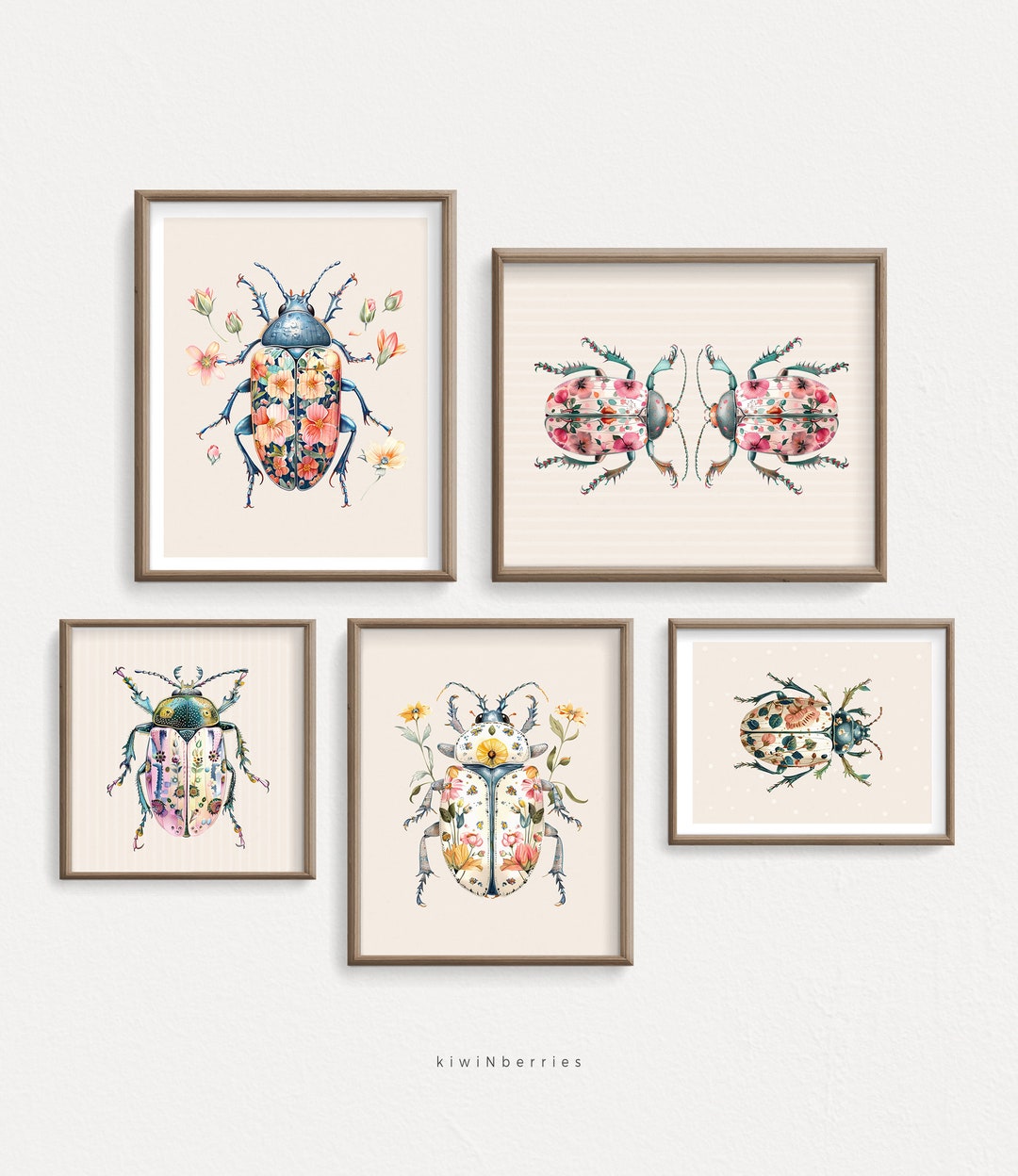 Folk Beetle Art Print, Beetle Poster Digital, Floral Beetles, Folk ...