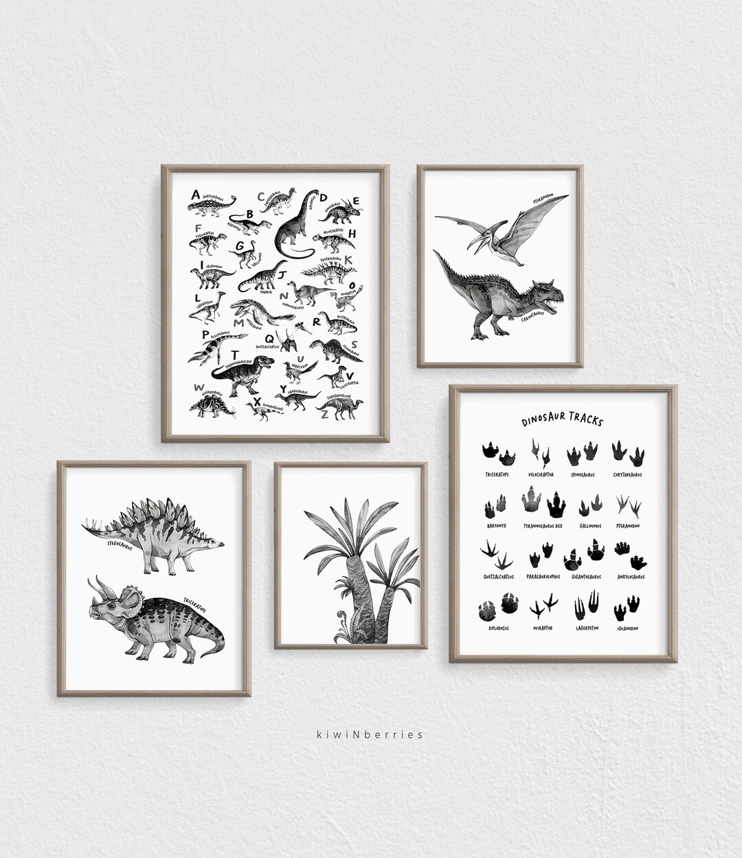 Dinosaur Gallery Wall, Black and White Prints, Learning Dinosaurs, Dino ...